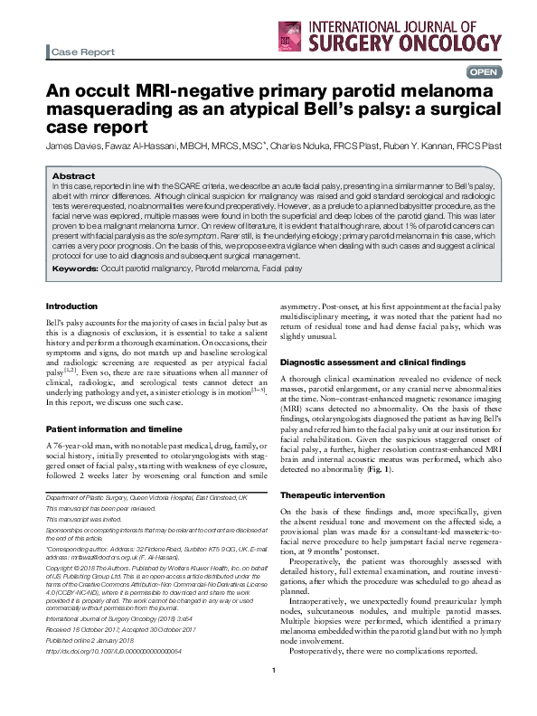 (PDF) An occult MRI-negative primary parotid melanoma masquerading as ...
