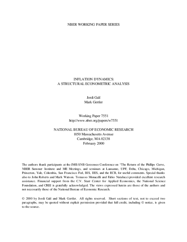 Pdf Inflation Dynamics A Structural Econometric Analysis
