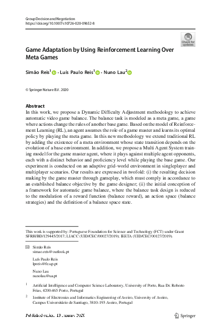 (PDF) Game Adaptation by Using Reinforcement Learning Over Meta Games