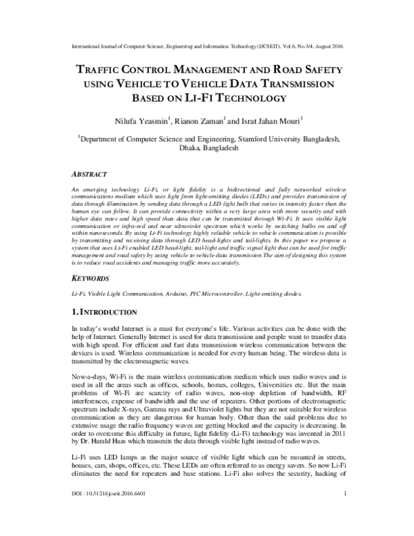 (PDF) Traffic Control Management and Road Safety Using Vehicle to ...