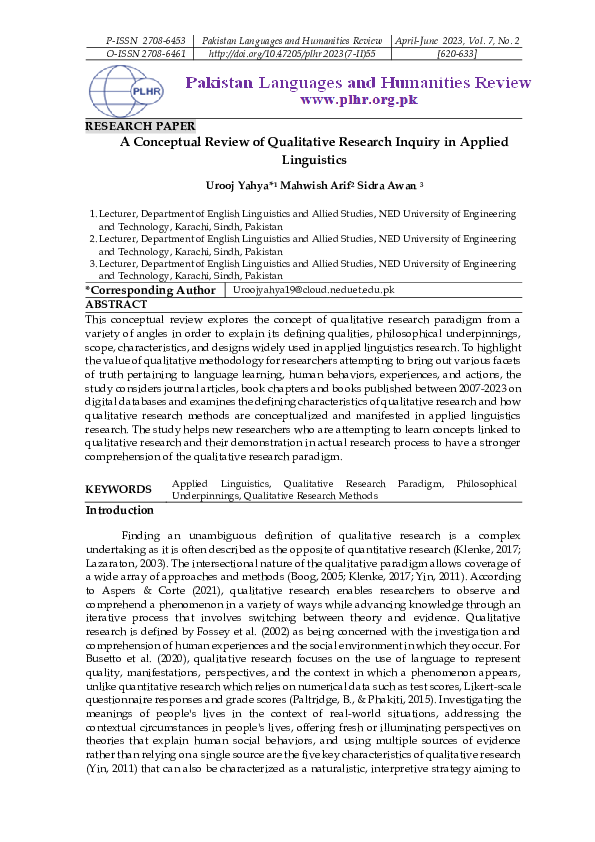 (PDF) A Conceptual Review of Qualitative Research Inquiry in Applied ...