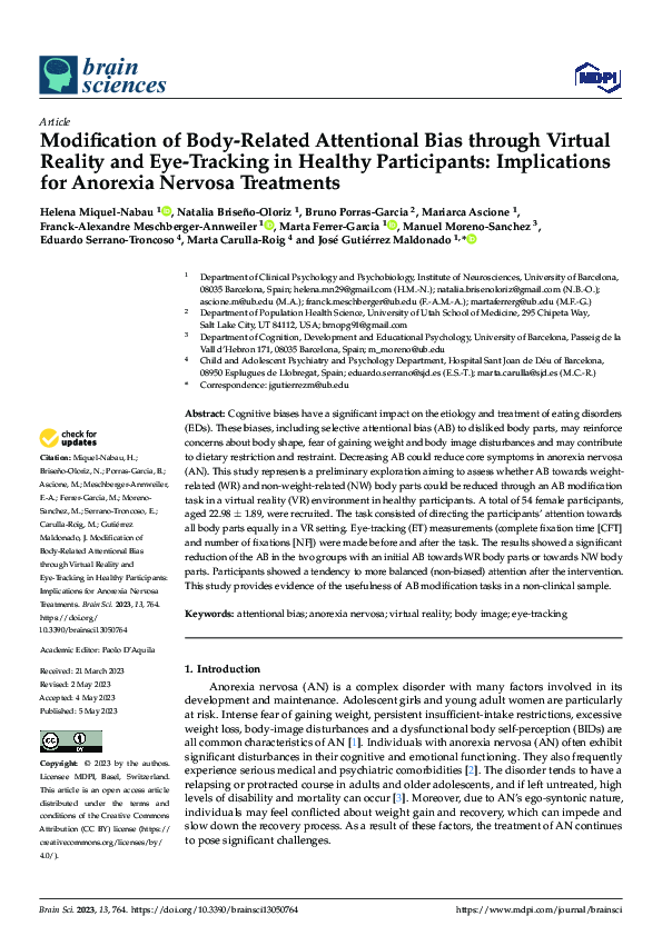 Pdf Modification Of Body Related Attentional Bias Through Virtual Reality And Eye Tracking In