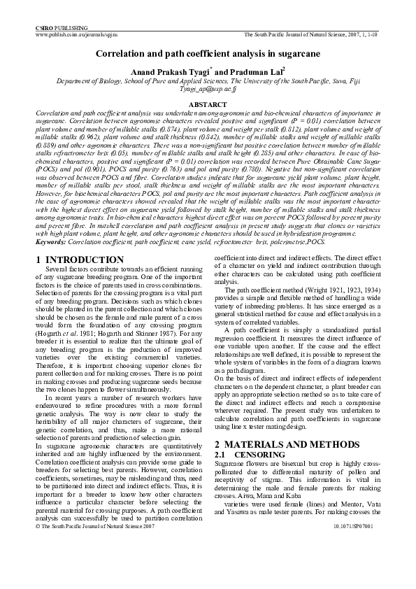 (PDF) Correlation and path coefficient analysis in sugarcane