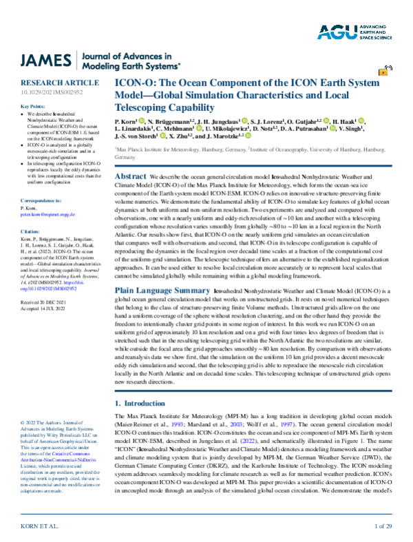 (PDF) ICON‐O: The Ocean Component of the ICON Earth System Model—Global ...