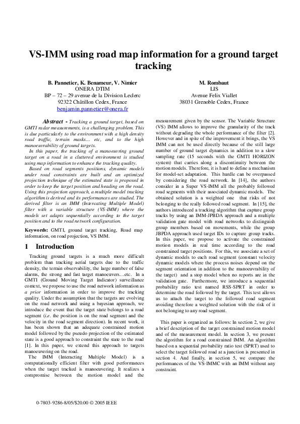 (PDF) VS-IMM using road map information for a ground target tracking