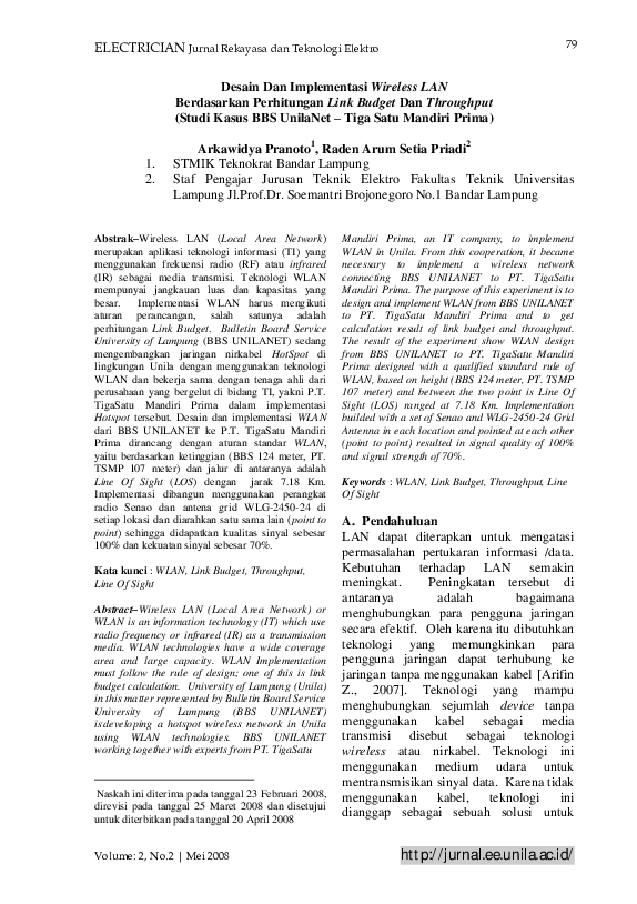 (PDF) Desain Dan Implementasi Wireless LAN Berdasarkan Perhitungan Link Budget Dan Throughput ...