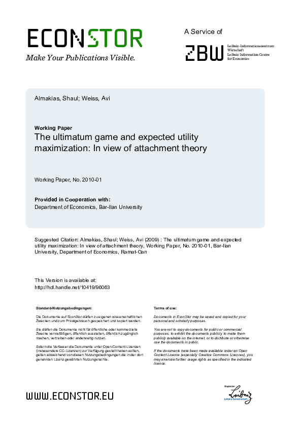 Pdf The Ultimatum Game And Expected Utility Maximization In View Of