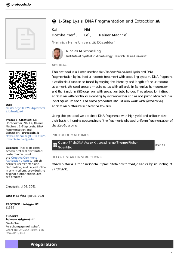 (PDF) 1-Step Lysis, DNA Fragmentation and Extraction v1