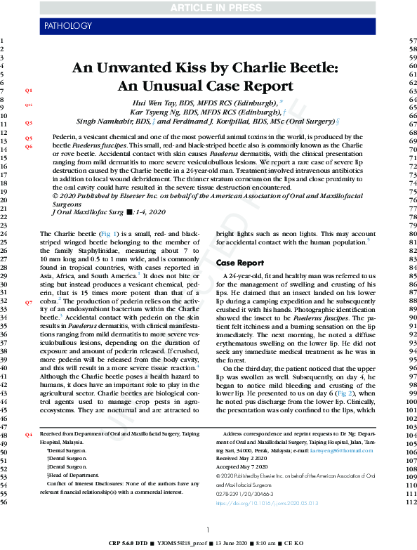 (PDF) An Unwanted Kiss by Charlie Beetle: An Unusual Case Report