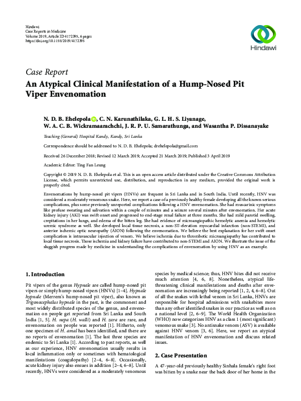 (PDF) An Atypical Clinical Manifestation of a Hump-Nosed Pit Viper ...