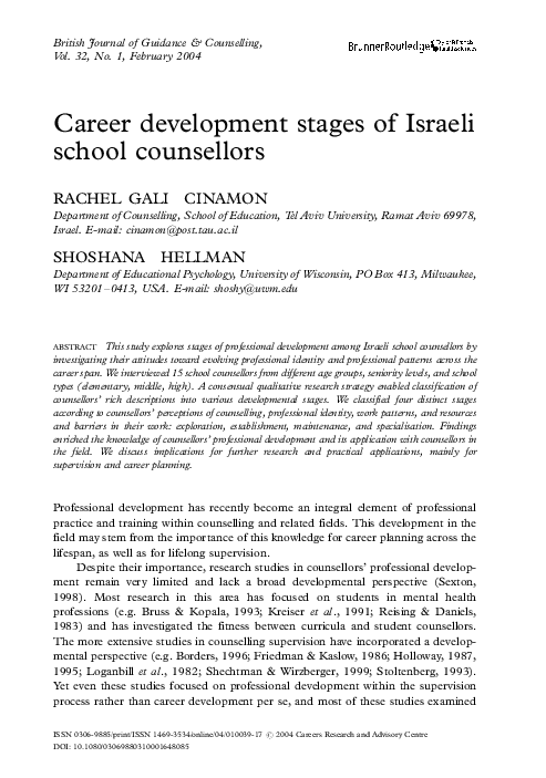 (PDF) Career development stages of Israeli school counsellors