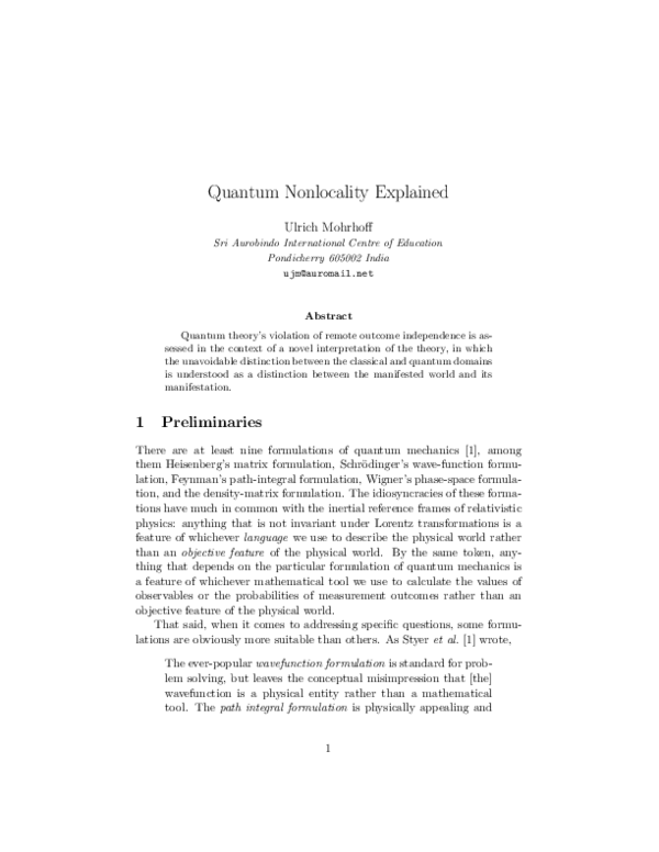 (PDF) Quantum Nonlocality Explained