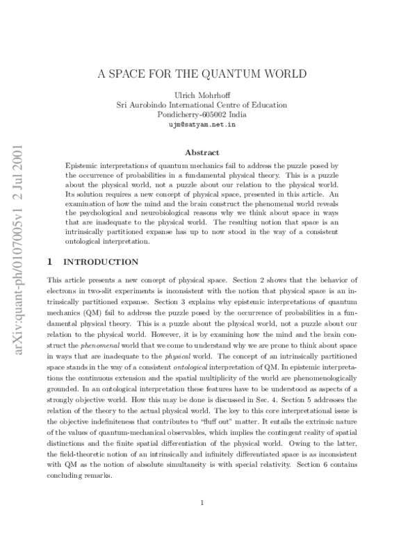 (PDF) A space for the quantum world