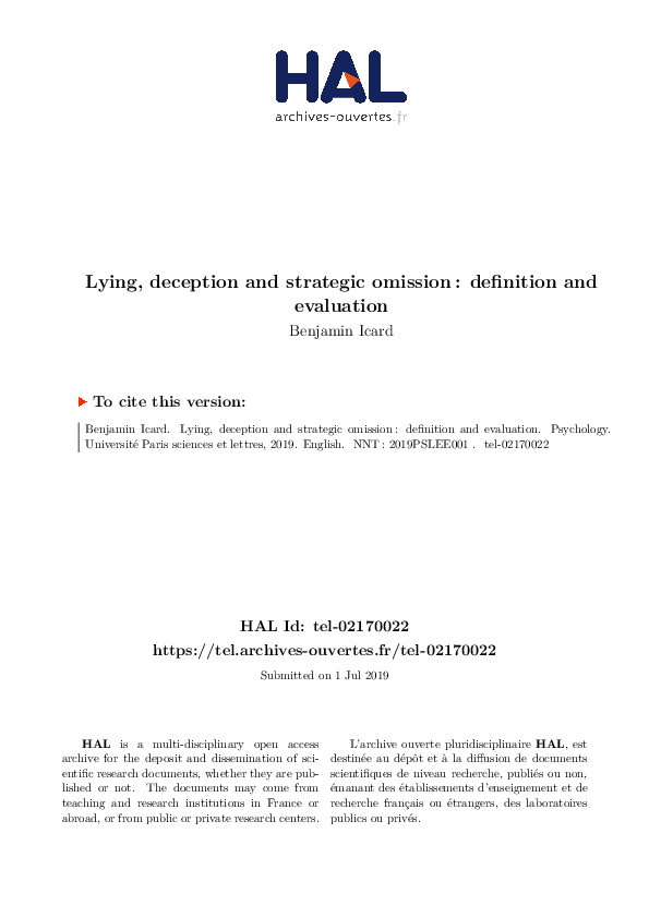 (PDF) Lying, deception and strategic omission : definition and evaluation