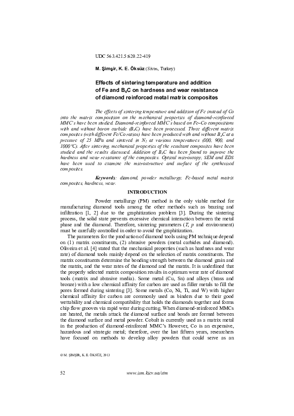 (PDF) Effects of sintering temperature and addition of Fe and B4C on hardness and wear ...