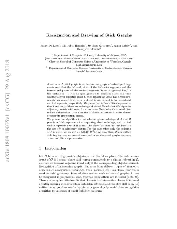 (PDF) Recognition and drawing of stick graphs