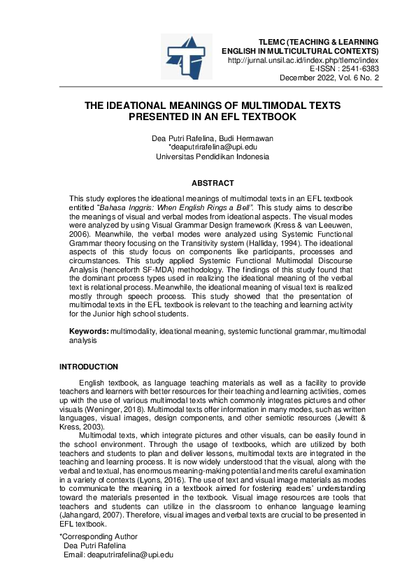 (PDF) The Ideational Meanings of Multimodal Texts Presented in an EFL ...