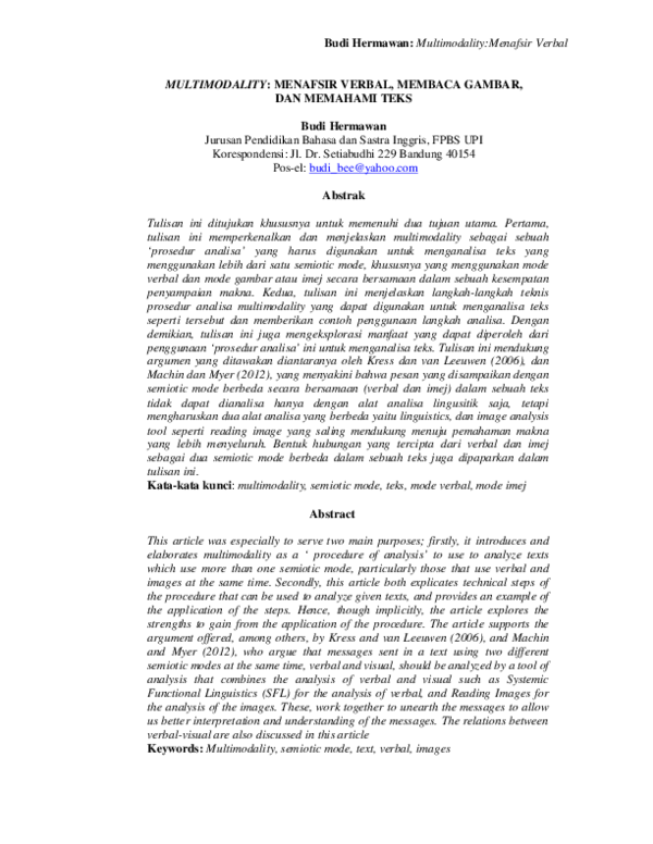 (PDF) Multimodality: Menafsir Verbal, Membaca Gambar,Dan Memahami Teks
