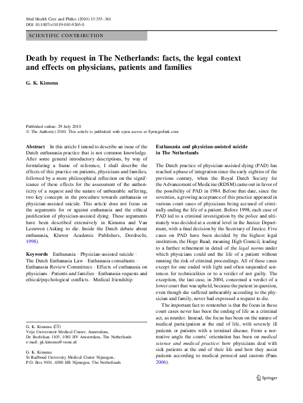 (PDF) Death by request in The Netherlands: facts, the legal context and ...