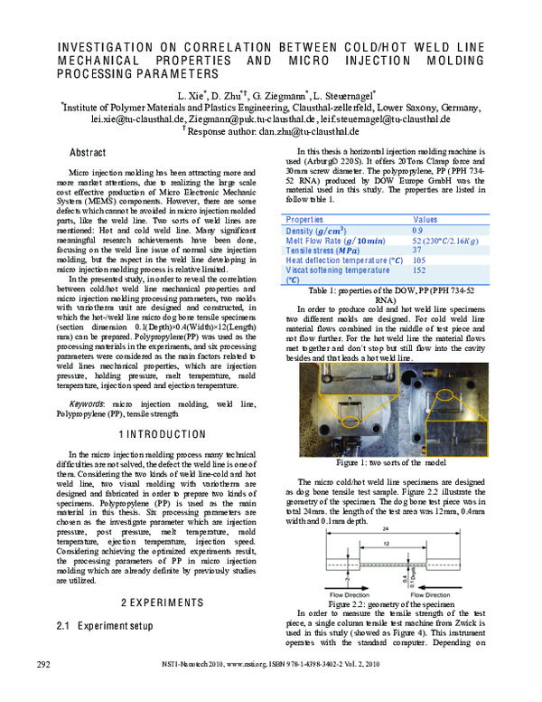 (PDF) Investigation on correlation between cold/hot weld line mechanical properties and micro ...