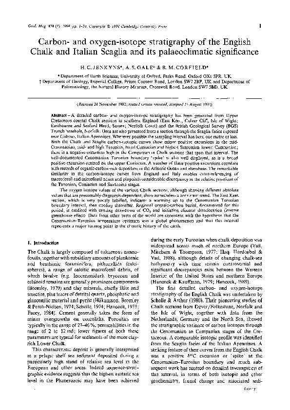 (PDF) Isotope Stratigraphy of Upper Cretaceous Chalks