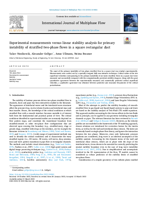 (PDF) Instability of stratified two-phase flows in inclined rectangular ducts