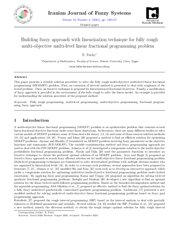 (PDF) (2003-5760) Building fuzzy approach with linearization technique ...