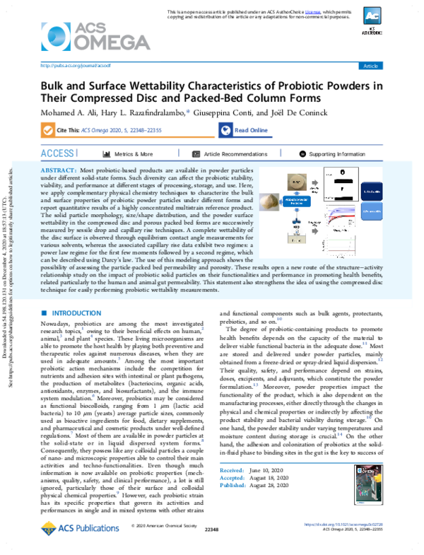 (PDF) Bulk and Surface Wettability Characteristics of Probiotic Powders ...