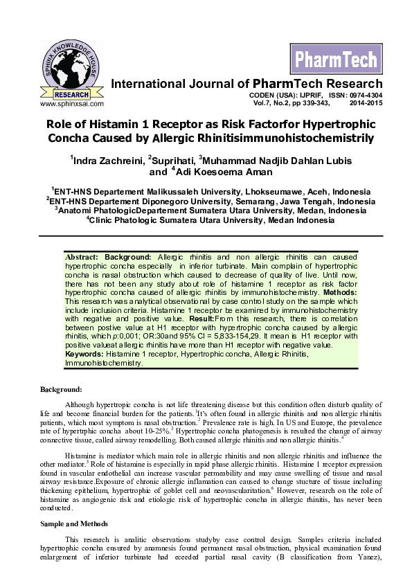 (PDF) Role of Histamin 1 Receptor as Risk Factorfor Hypertrophic Concha ...