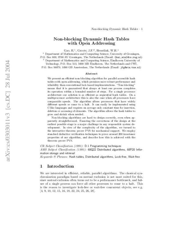 Pdf Non Blocking Dynamic Hash Tables With Open Addressing Jan Friso Groote