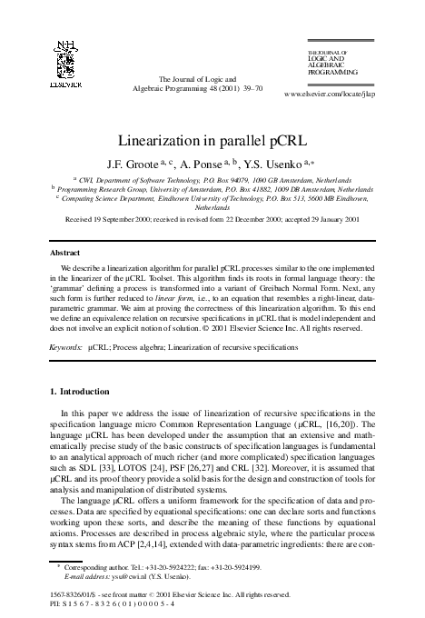 (PDF) Linearization in parallel pCRL
