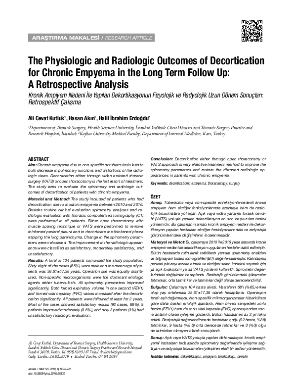 (PDF) The Physiologic and Radiologic Outcomes of Decortication for ...