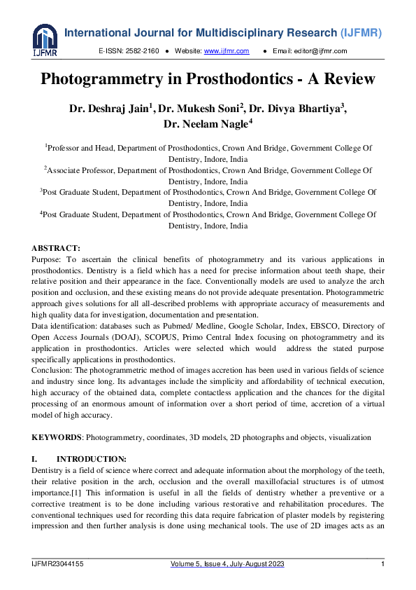 (PDF) Photogrammetry in Prosthodontics - A Review