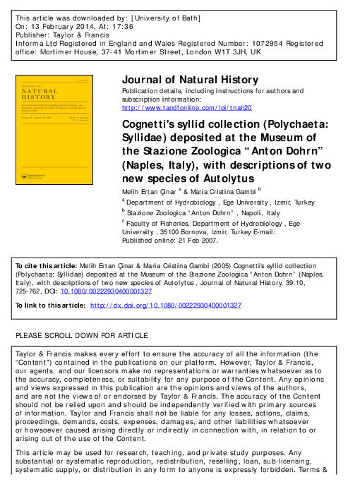 (PDF) Cognetti's syllid collection (Polychaeta: Syllidae) deposited at ...
