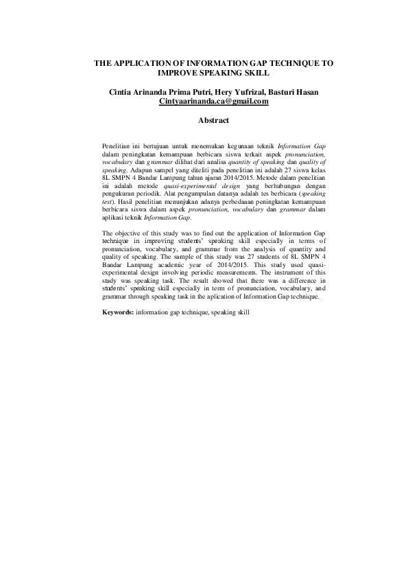 (PDF) The Application of Information Gap Technique to Improve Speaking Skill