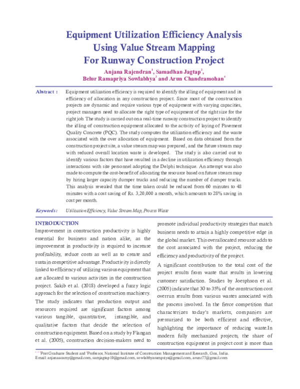(PDF) Equipment Utilization Efficiency Analysis Using Value Stream Mapping For Runway ...