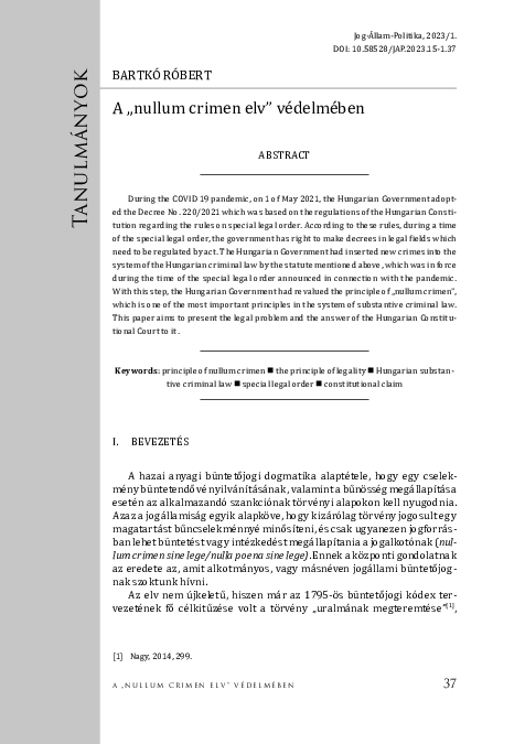 (PDF) A „nullum crimen elv” védelmében