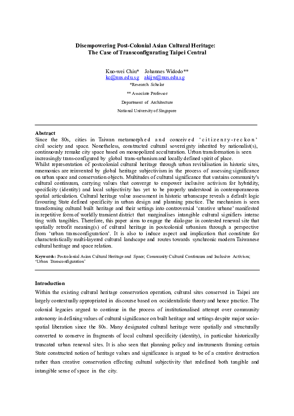 (PDF) Disempowering Post-Colonial Asian Cultural Heritage: The Case of ...