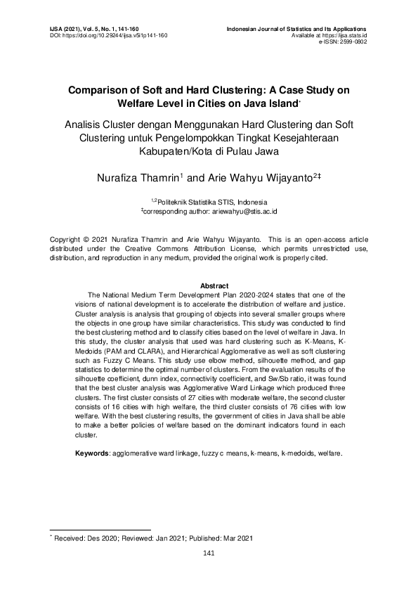 (PDF) Comparison of Soft and Hard Clustering: A Case Study on Welfare Level in Cities on Java Island