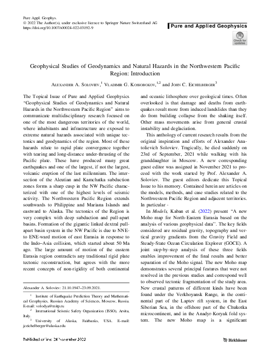 (PDF) Geophysical Studies of Geodynamics and Natural Hazards in the ...