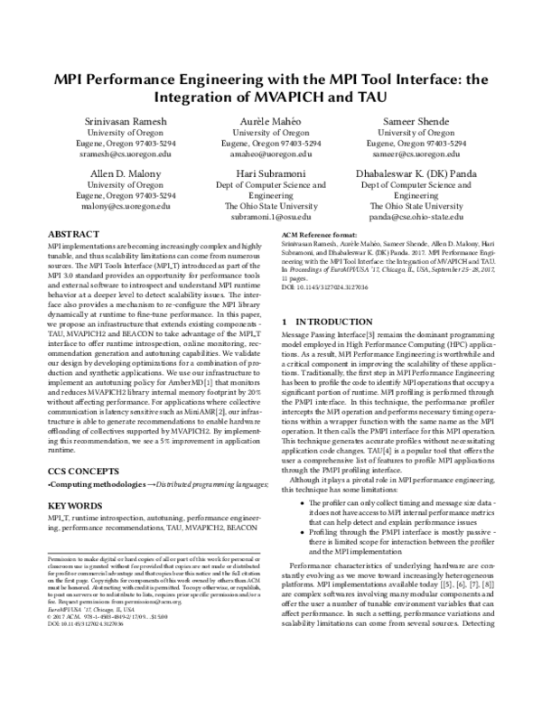 Pdf Mpi Performance Engineering With The Mpi Tool Interface