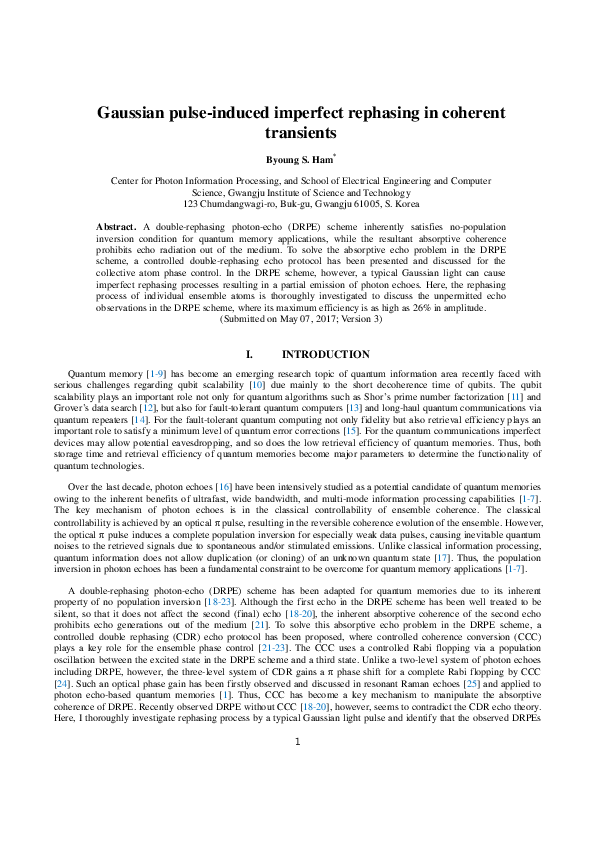 (PDF) Gaussian beam-caused imperfect rephasing in photon echo-based quantum memories