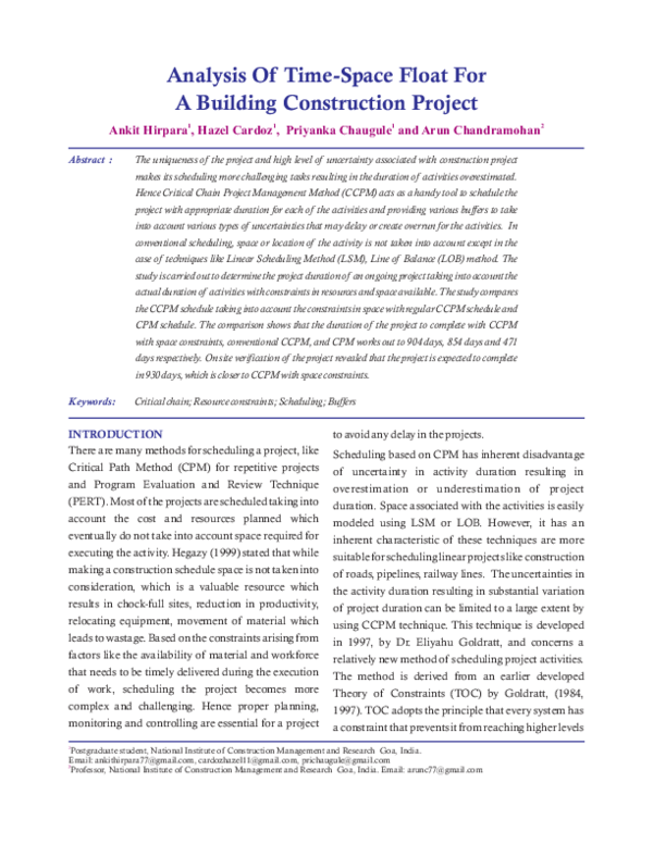 (PDF) Analysis Of Time-Space Float For A Building Construction Project