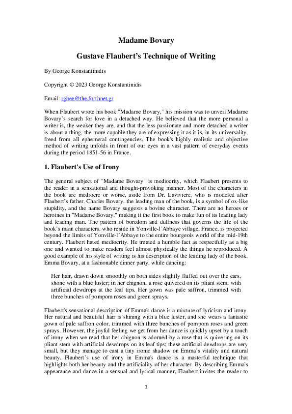 (PDF) Madame Bovary: Gustave Flaubert's Technique of Writing