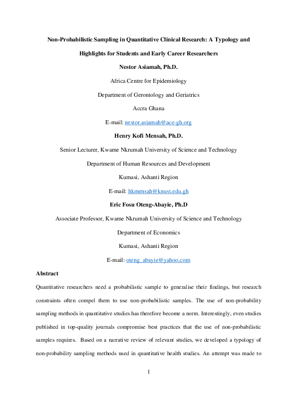 (PDF) Non-Probabilistic Sampling in Quantitative Clinical Research