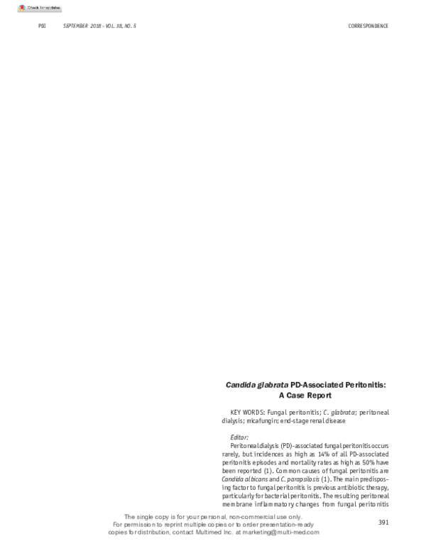(PDF) Candida glabrata PD-Associated Peritonitis: A Case Report | Susie ...