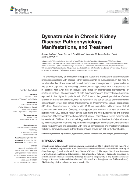 (PDF) Dysnatremias in Chronic Kidney Disease: Pathophysiology ...