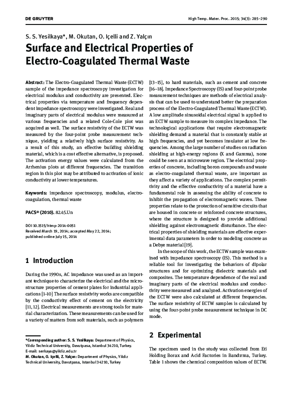 (PDF) Surface and Electrical Properties of Electro-Coagulated Thermal Waste