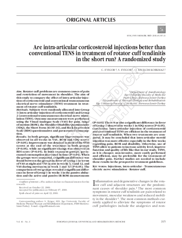 Pdf Are Intra Articular Corticosteroid Injections Better Than Conventional Tens In Treatment