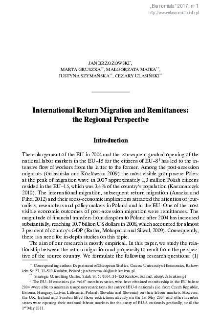 (PDF) International Return Migration and Remittances: the Regional Perspective | cezary ...